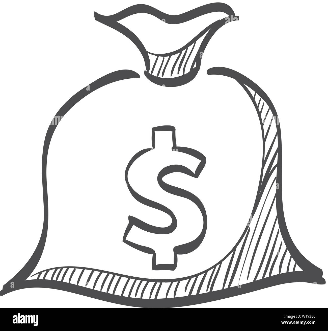 Money sack icon in doodle sketch lines. Finance wealth banking Stock ...