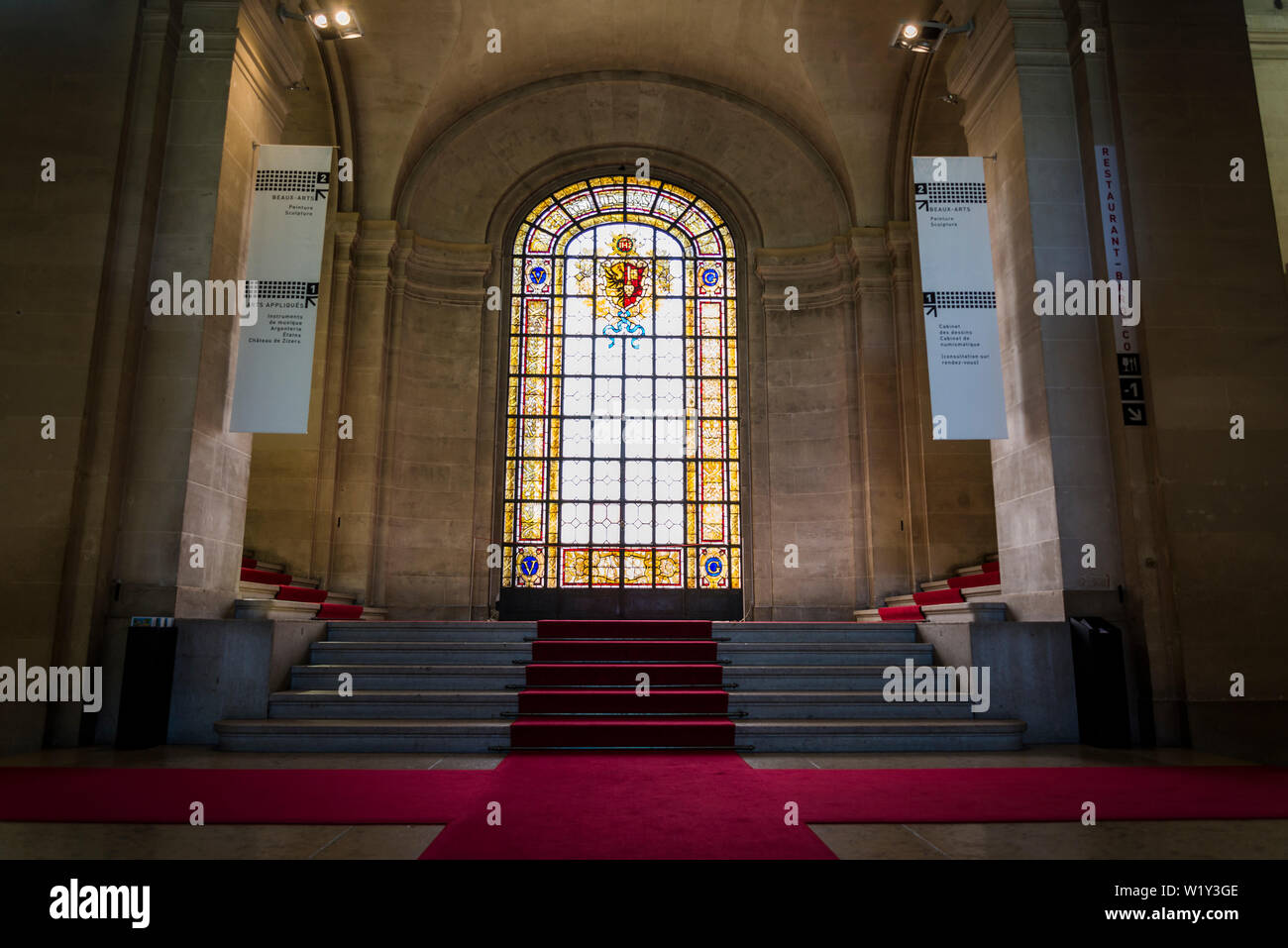 Interior with stained glass window, Art and history museum, the largest ...