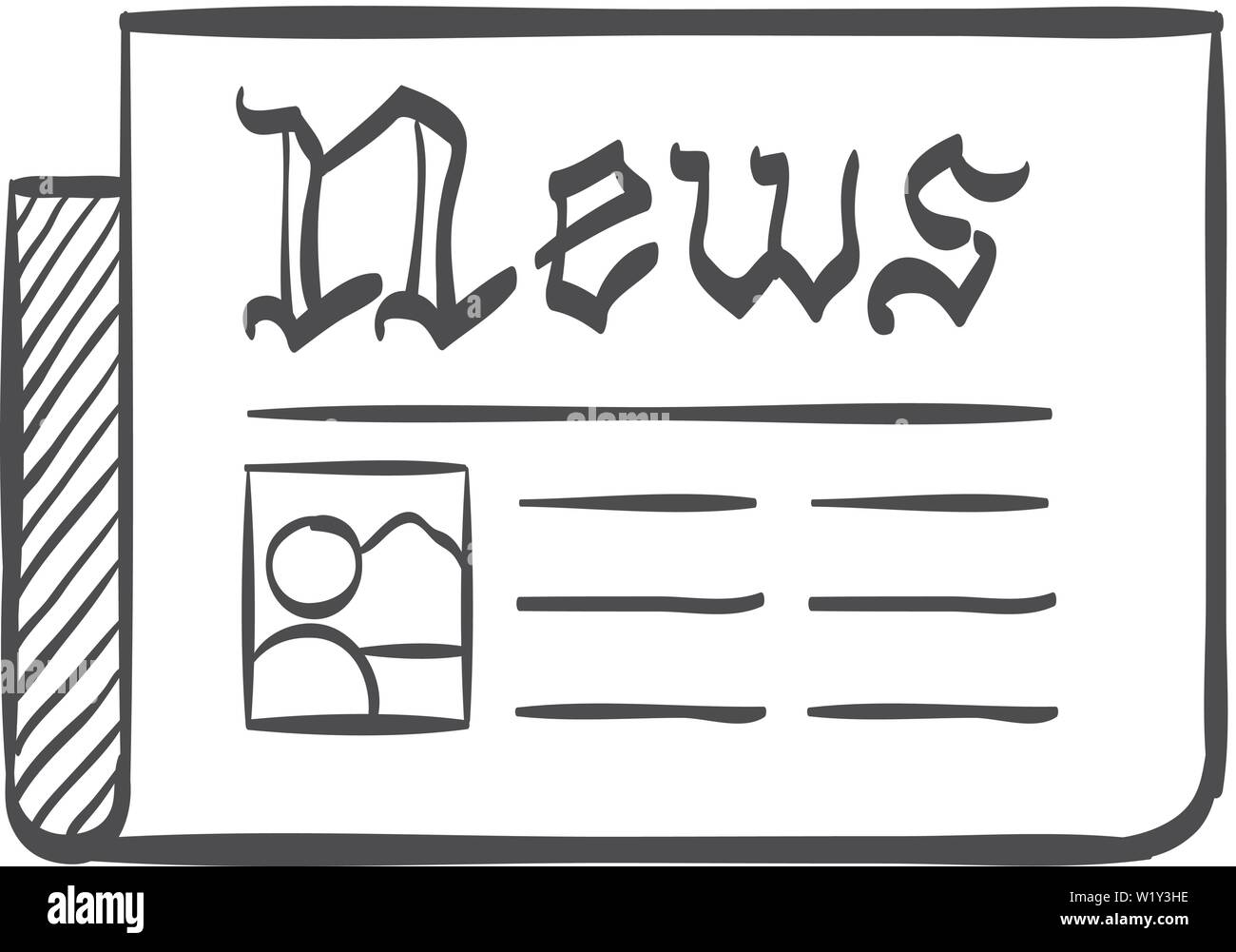 Newspaper icon in doodle sketch lines. Traditional communication ...