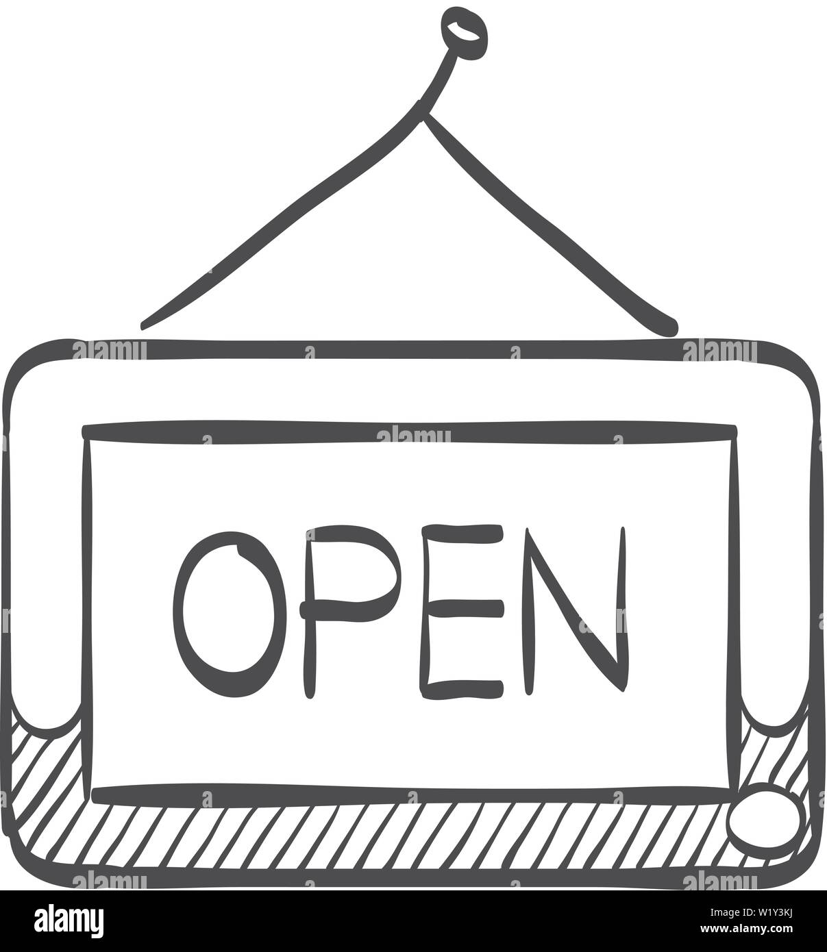 Open sign icon in doodle sketch lines. Cafe restaurant shop store ...