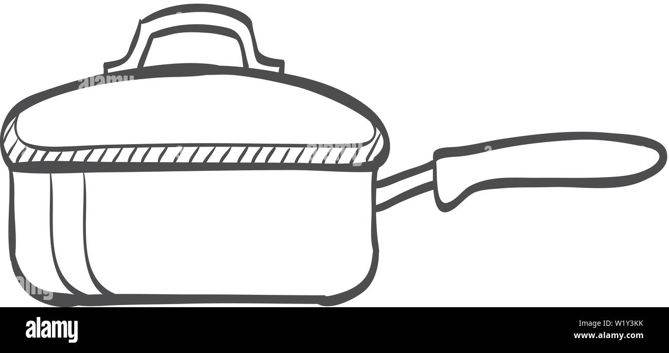 Cooking pan icon in doodle sketch lines. Food restaurant chef utensil ...