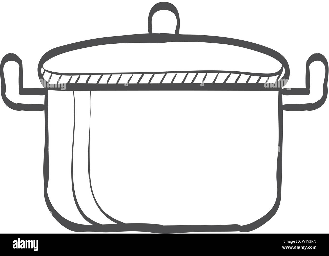 Cooking pan icon in doodle sketch lines. Food restaurant chef utensil ...