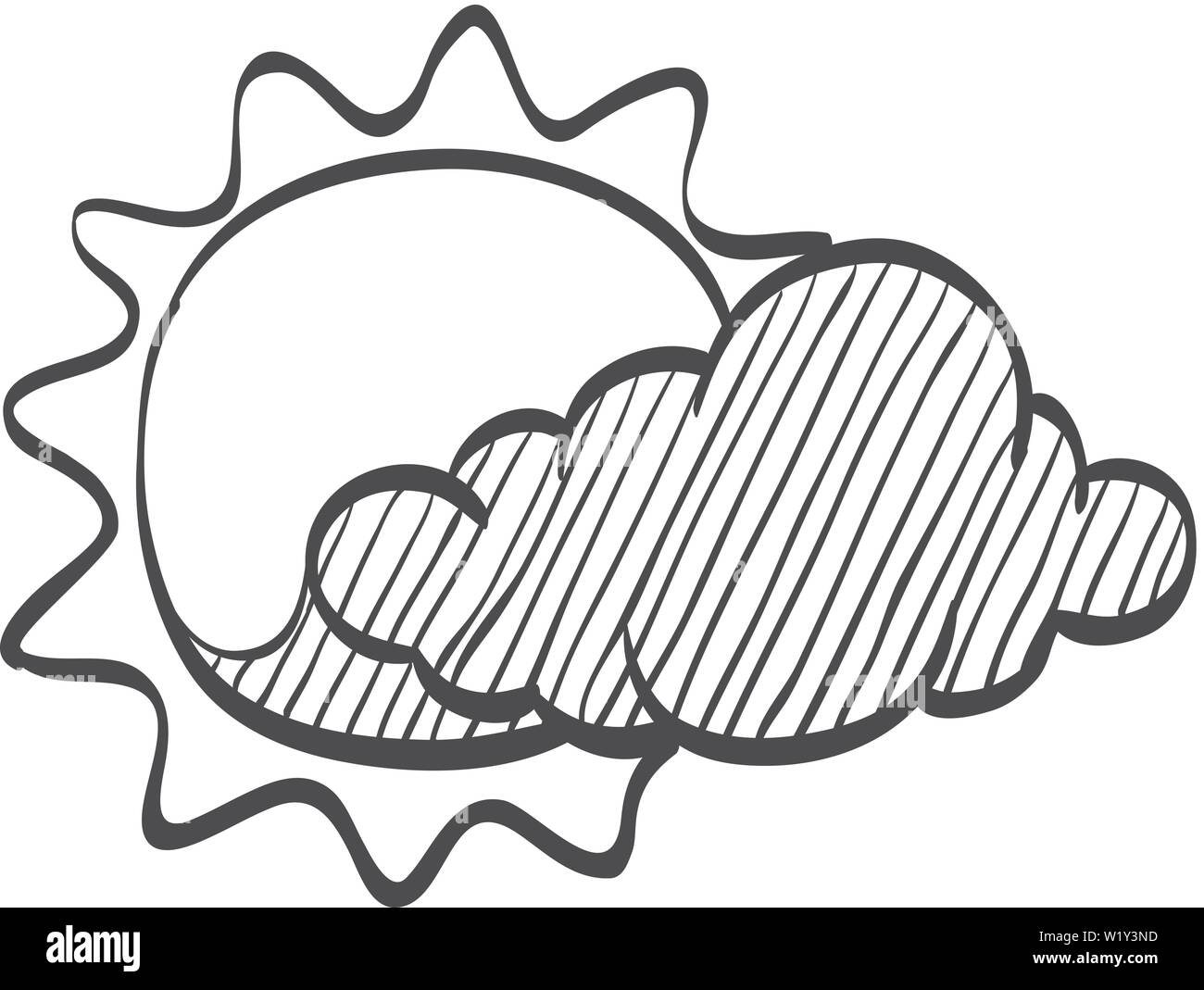 Weather forecast partly cloudy icon in doodle sketch lines. Meteorology ...