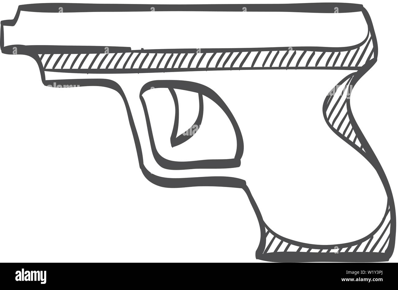 Arm gun icon in doodle sketch lines. Pistol automatic police justice ...