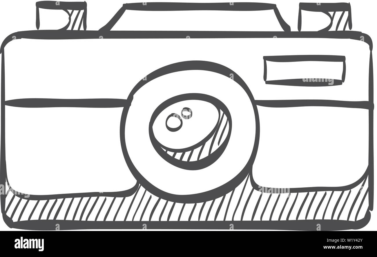 Range finder camera icon in doodle sketch lines. Digital photography ...