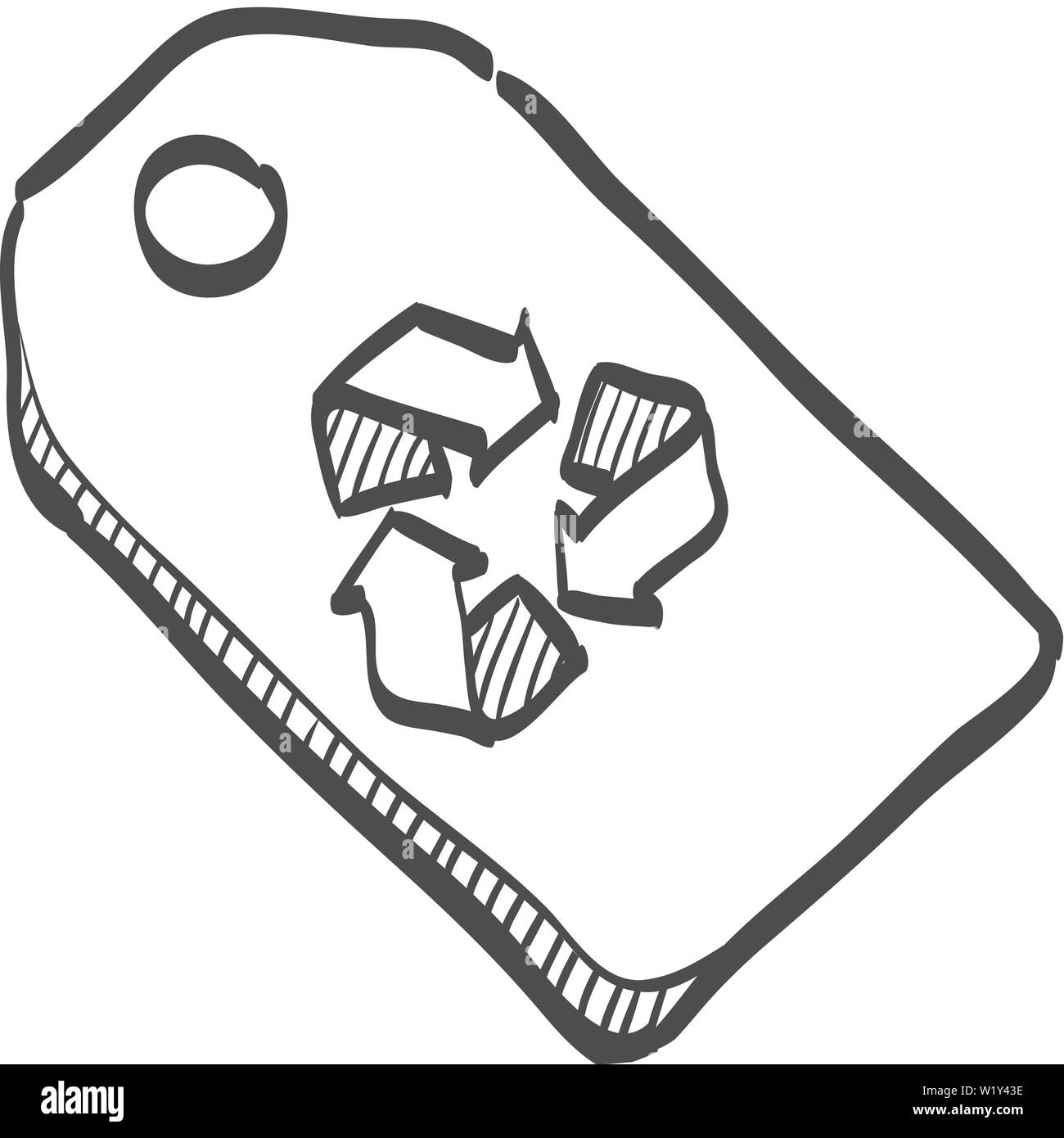 Recycle label icon in doodle sketch lines. Environment ecology eco ...