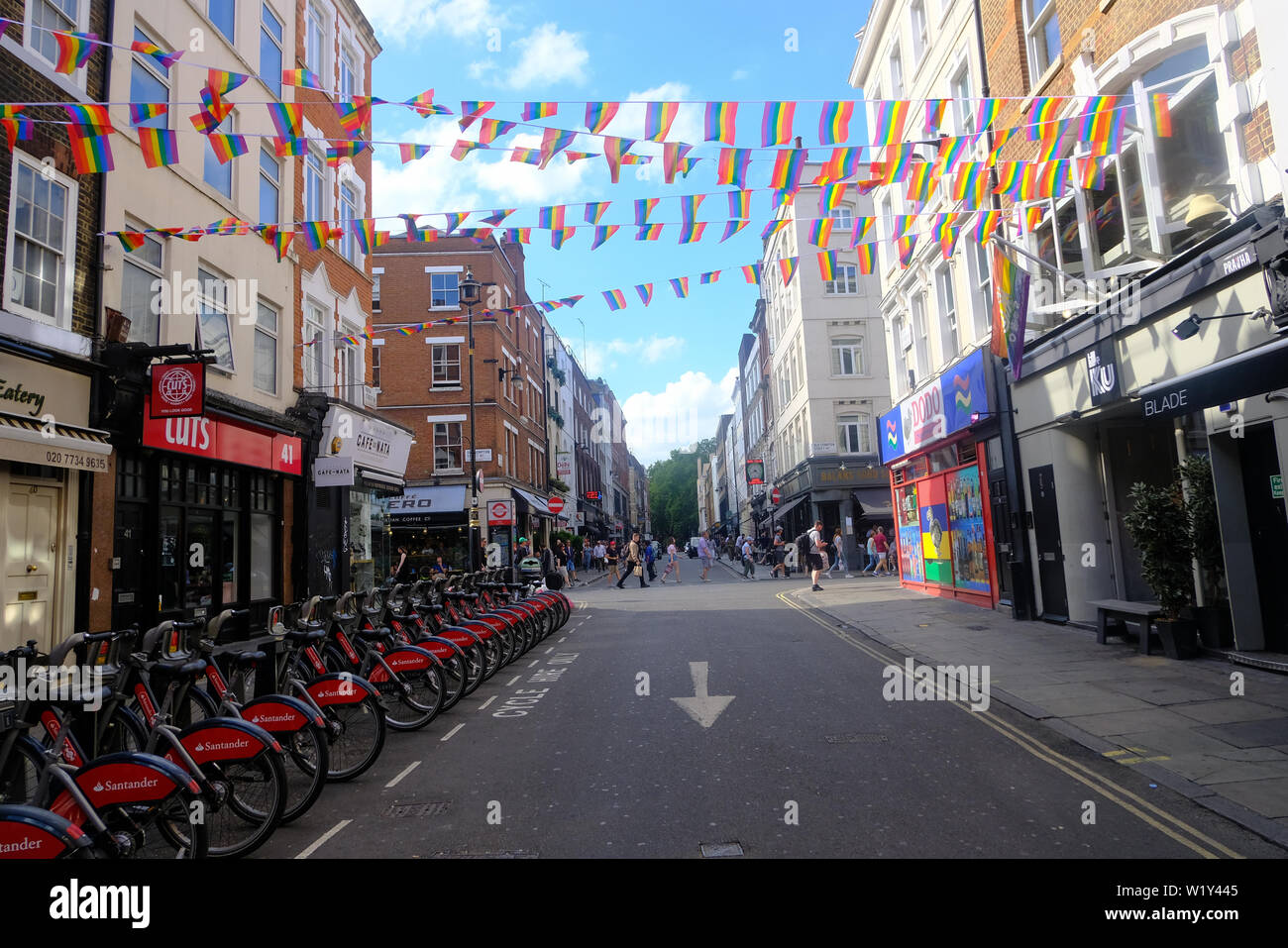 Soho street decorated with rainbow flags for Pride month Stock Photo ...