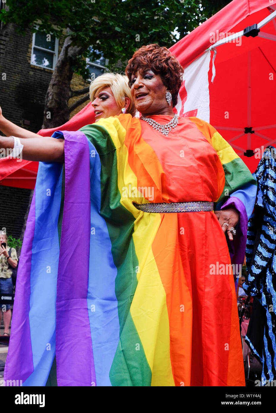 Two drag queen performers at the annual Soho fete Stock Photo - Alamy