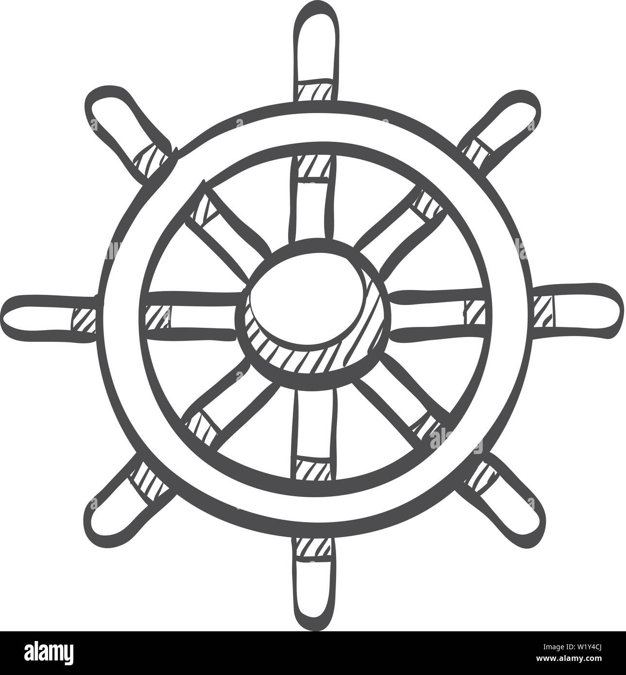 Ship steer wheel icon in doodle sketch lines. Transportation sea ...
