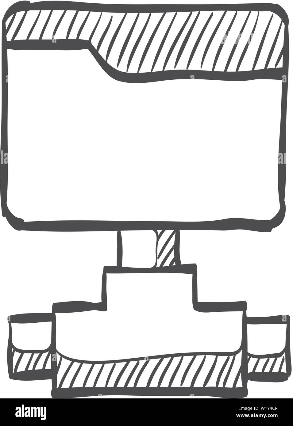 Shared folder icon in doodle sketch lines. Computer network, file ...