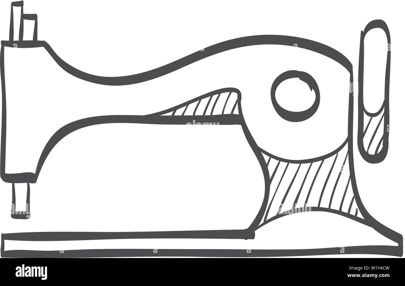 Vintage sewing machine icon in doodle sketch lines. Tailor dressmaker ...