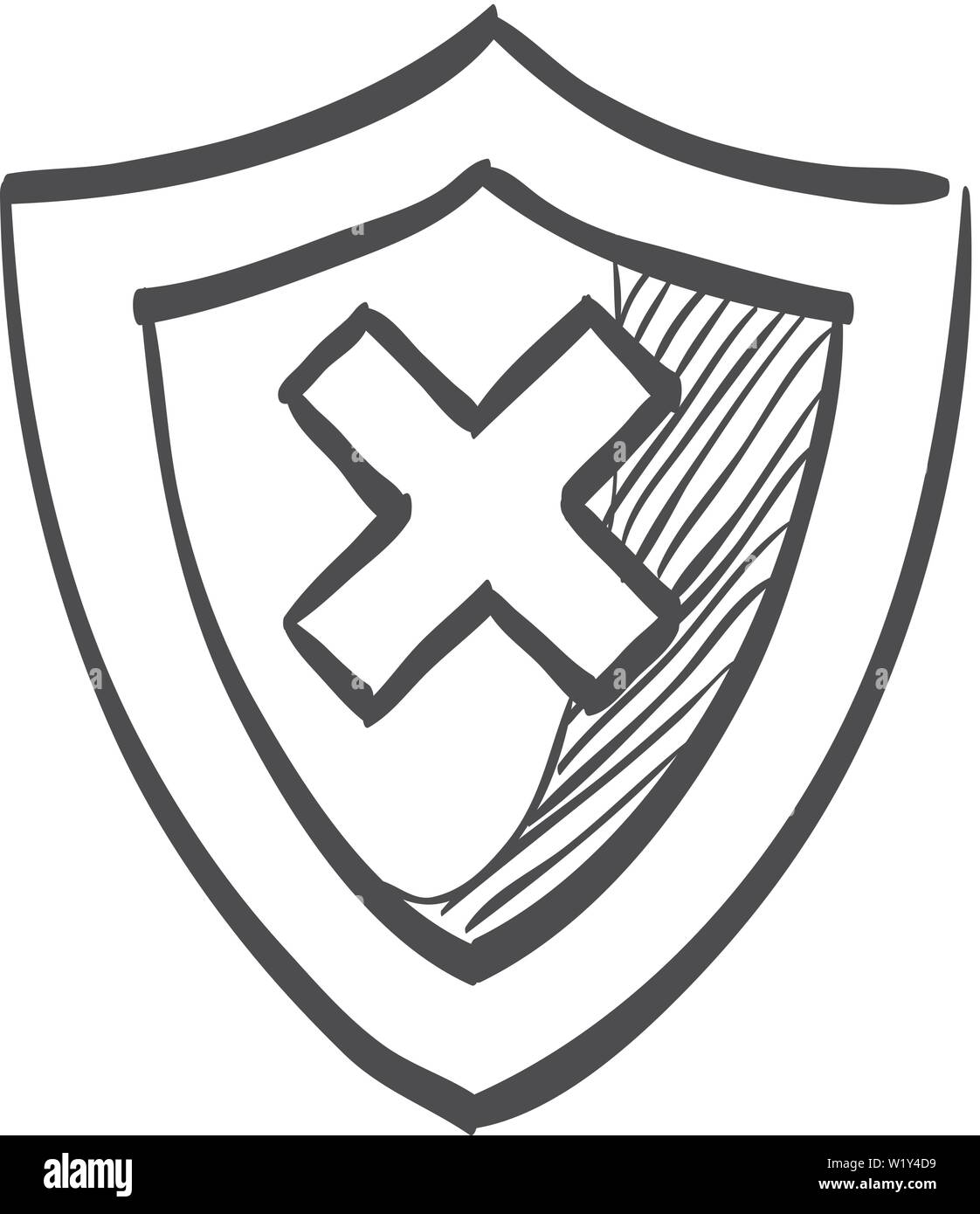 Shield icon in doodle sketch lines. Protection, computer virus ...