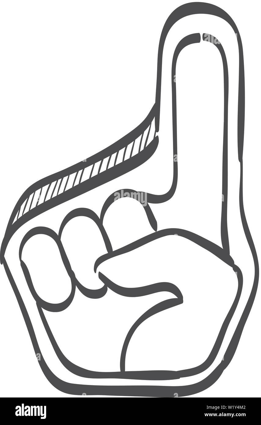 Foam glove icon in doodle sketch lines. Sport spectator supporter ...
