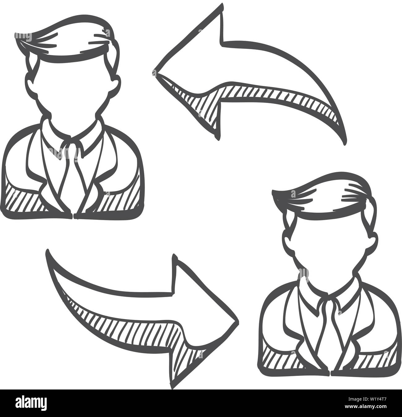 Employee rotation icon in doodle sketch lines. Position human resources ...