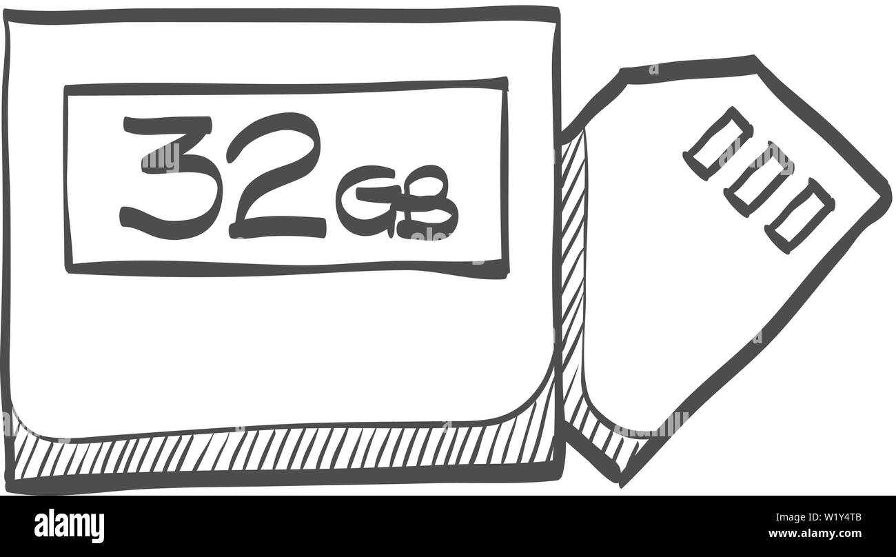 Compact flash and SD card icon in doodle sketch lines. Computer ...