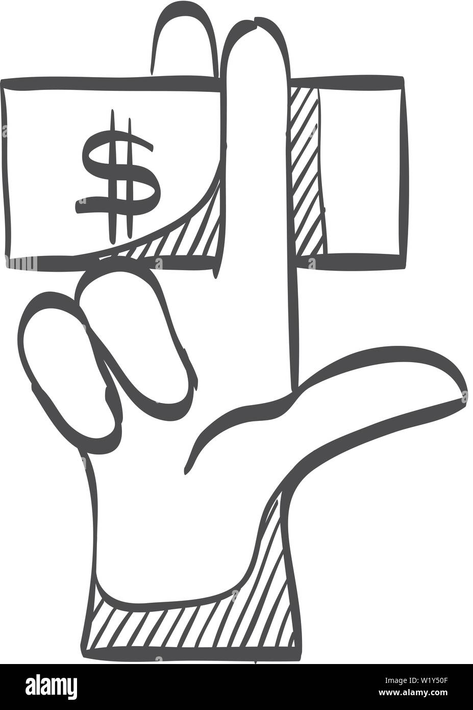 Hand holding money icon in doodle sketch lines. Service tip hotel ...