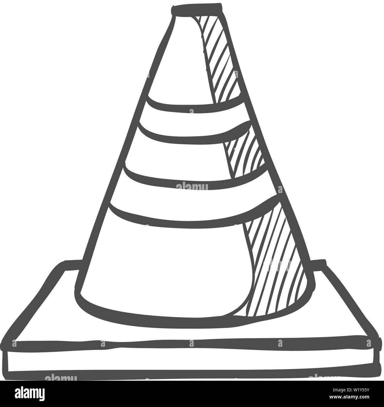 Road sign cone icon in doodle sketch lines. Danger forbidden plastic ...