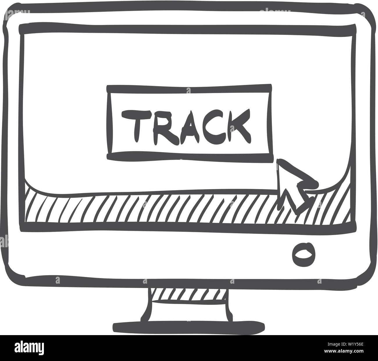 Tracking monitor icon in doodle sketch lines. Logistic, locate, courier ...