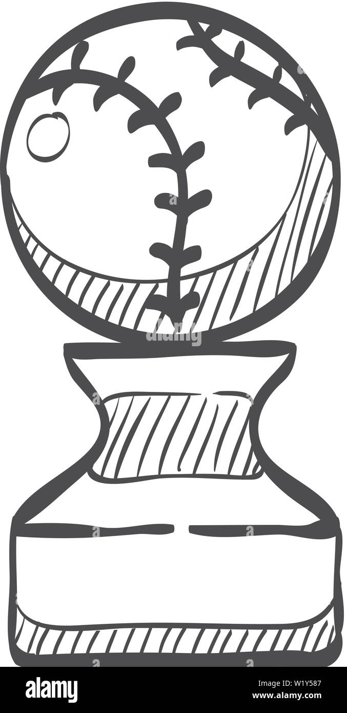 Baseball trophy icon in doodle sketch lines. Sport champion winner team ...
