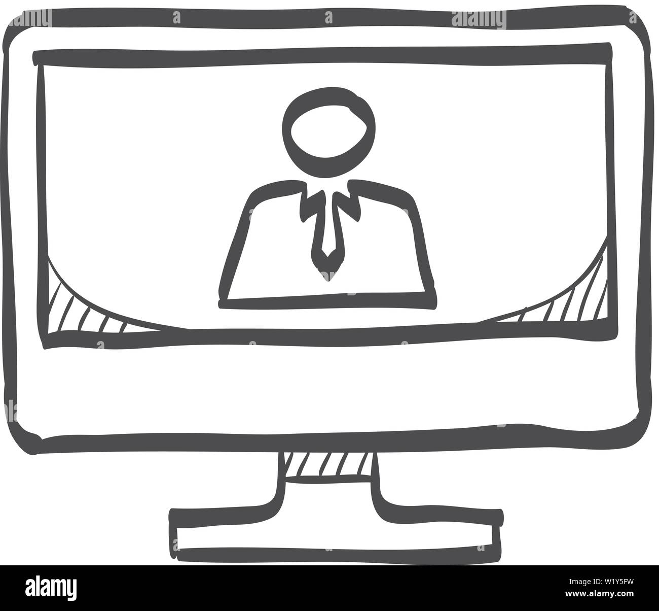 Webinar icon in doodle sketch lines. E-learning internet university ...