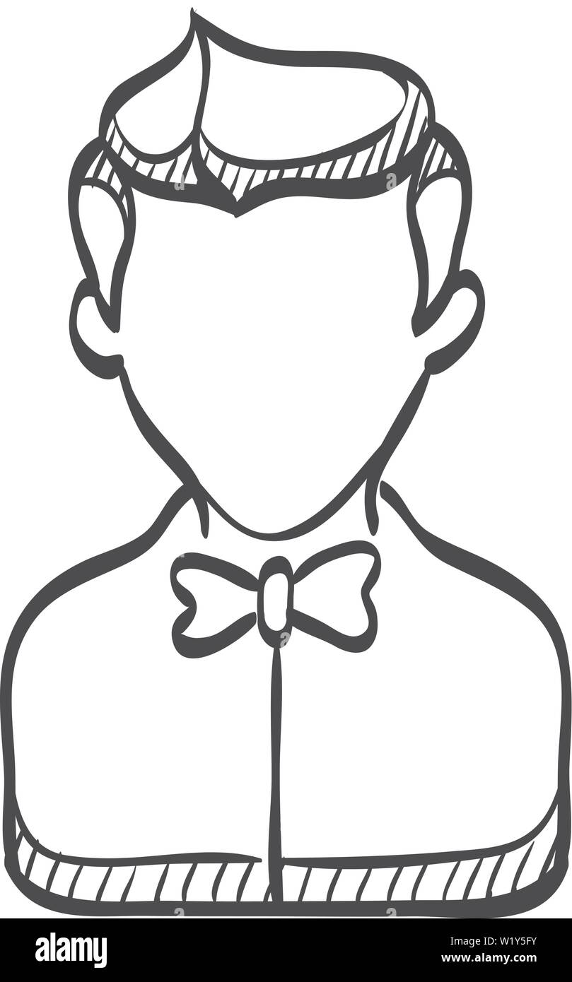 Waiter avatar icon in doodle sketch lines. Restaurant cafe food drink ... Waiter avatar icon in doodle sketch lines. Restaurant cafe food drink ...