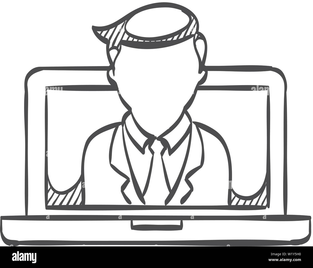 Computer chat icon in doodle sketch lines. Social media interaction ...