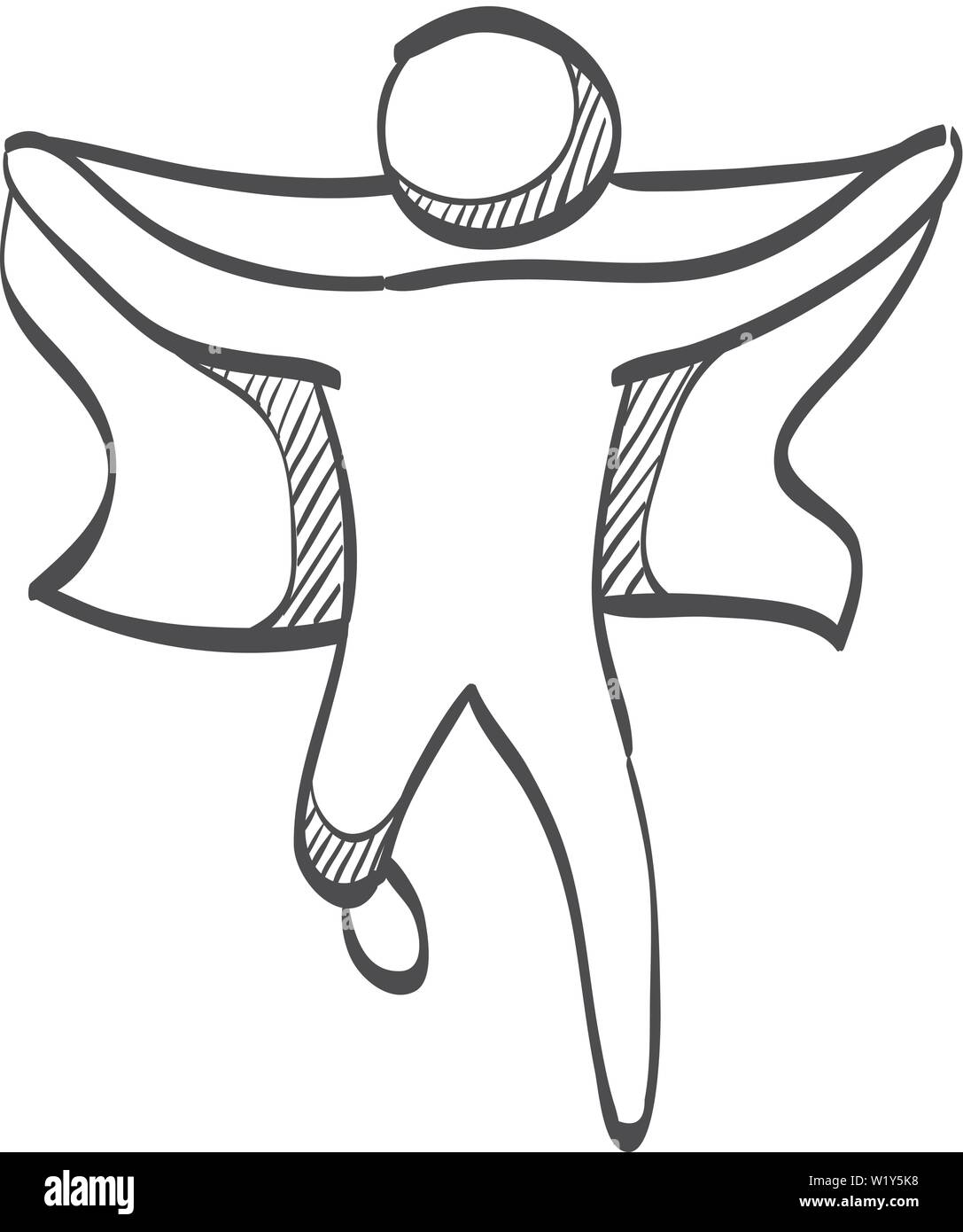 Wining sprinter icon in doodle sketch lines. Runner holding nation flag ...