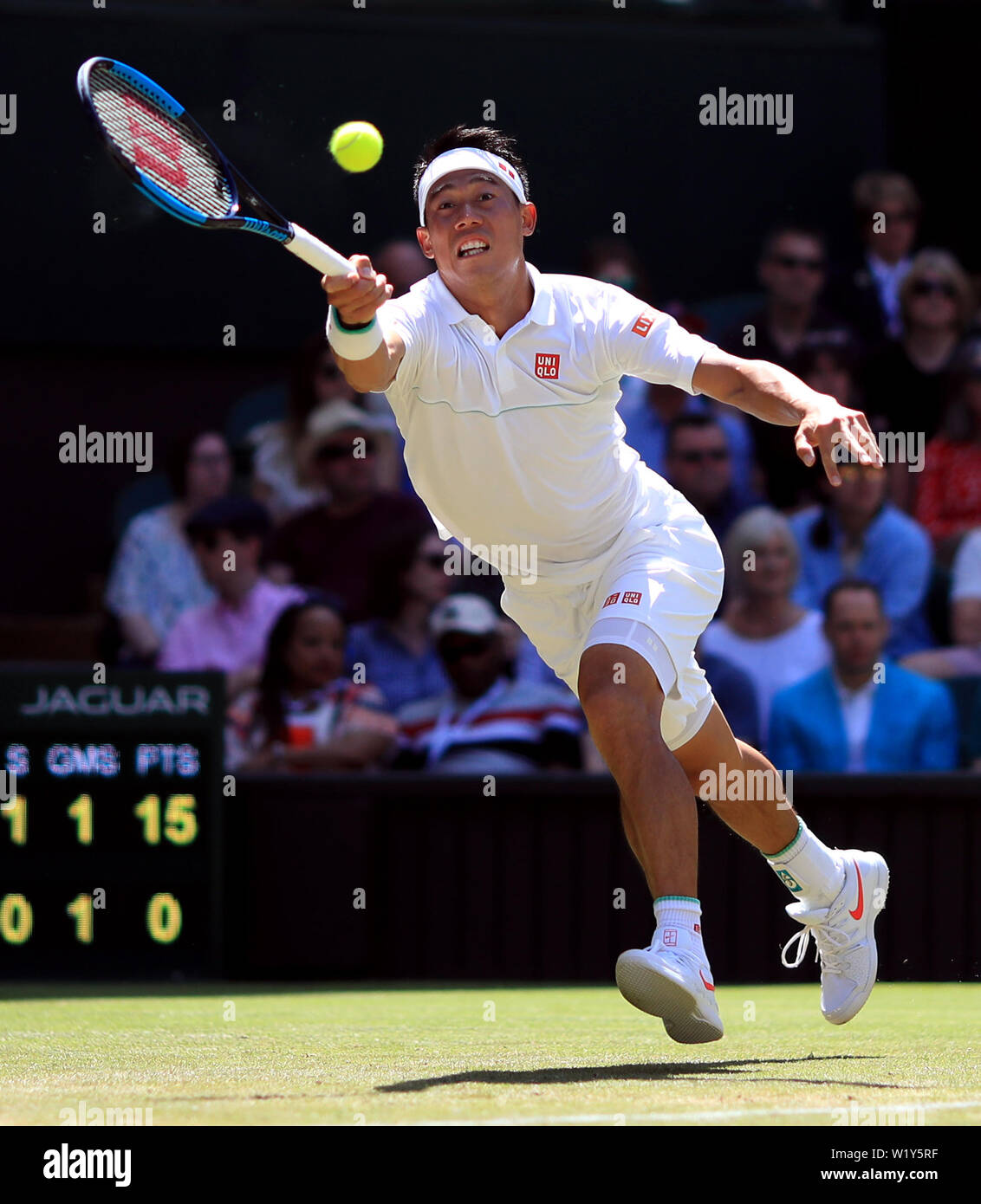 Kei Nishikori in action on day four of the Wimbledon Championships at ...