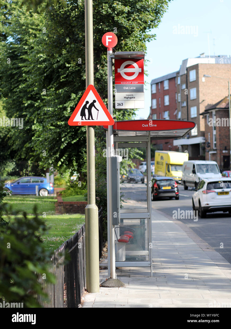 Pic shows: Bus stop with sign for elderly people crossing pic by Gavin ...