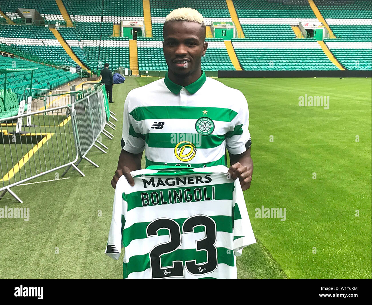 New Celtic signing Boli Bolingoli poses for a photo at Celtic Park ...