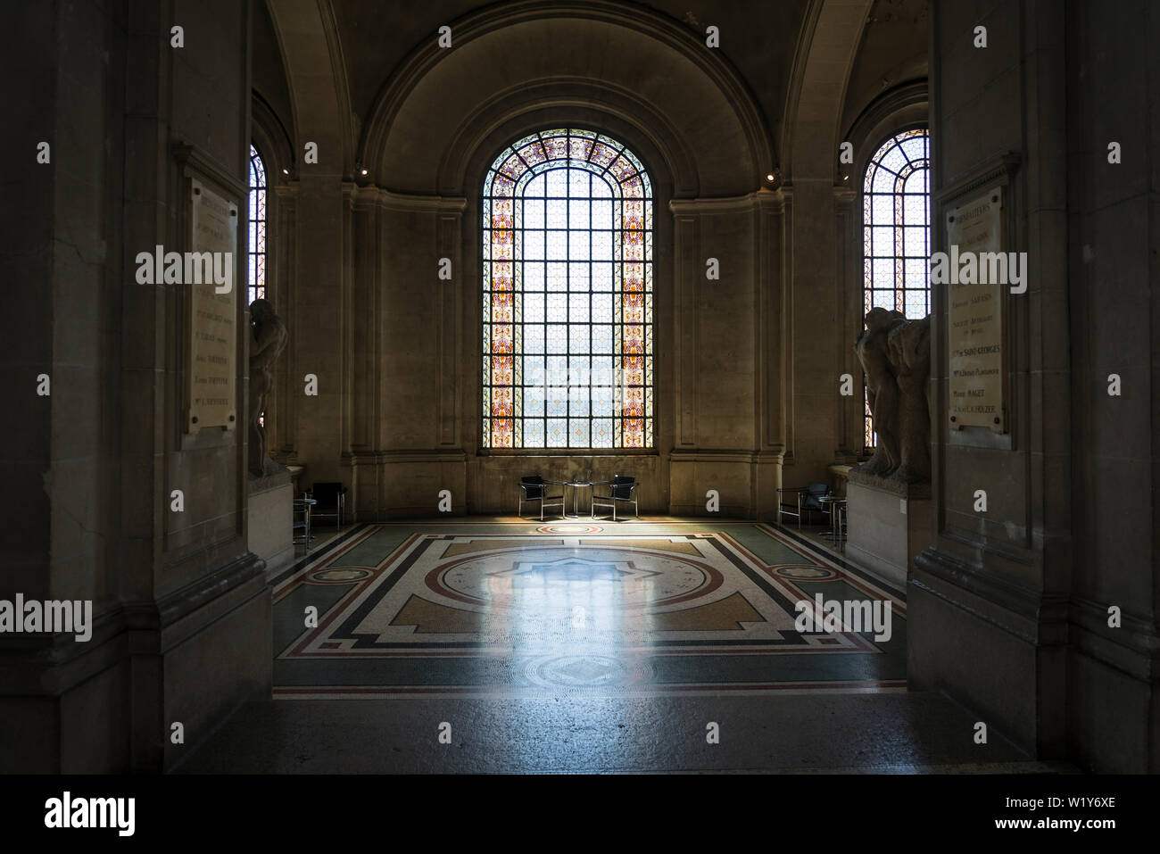 Interior with stained glass window, Art and history museum, the largest ...