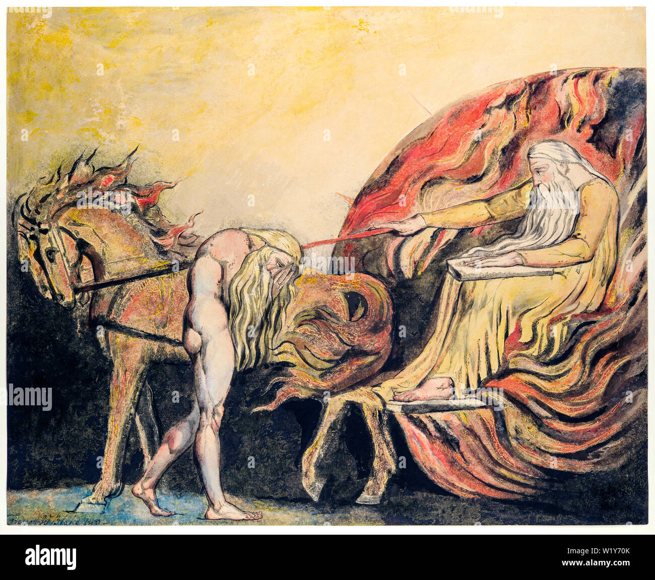 William Blake, God Judging Adam, watercolour painting over relief ...