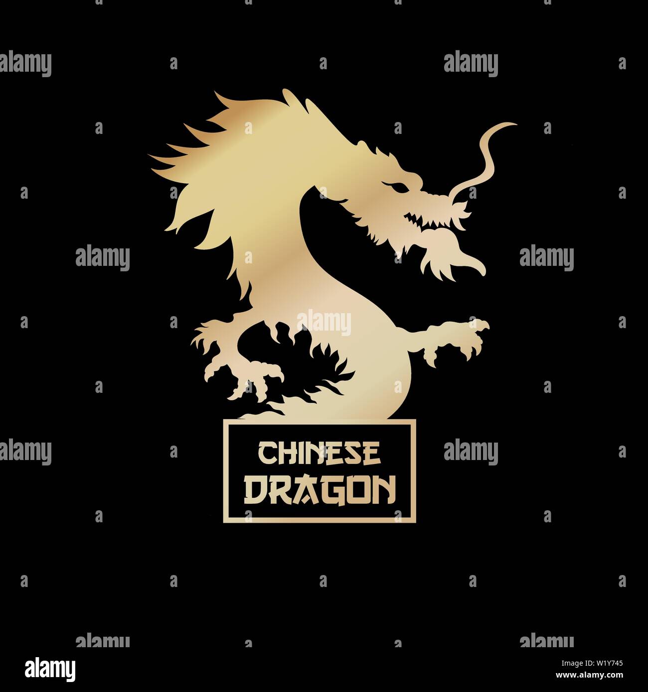 Chinese dragon black silhouette vector illustration. Traditional ...