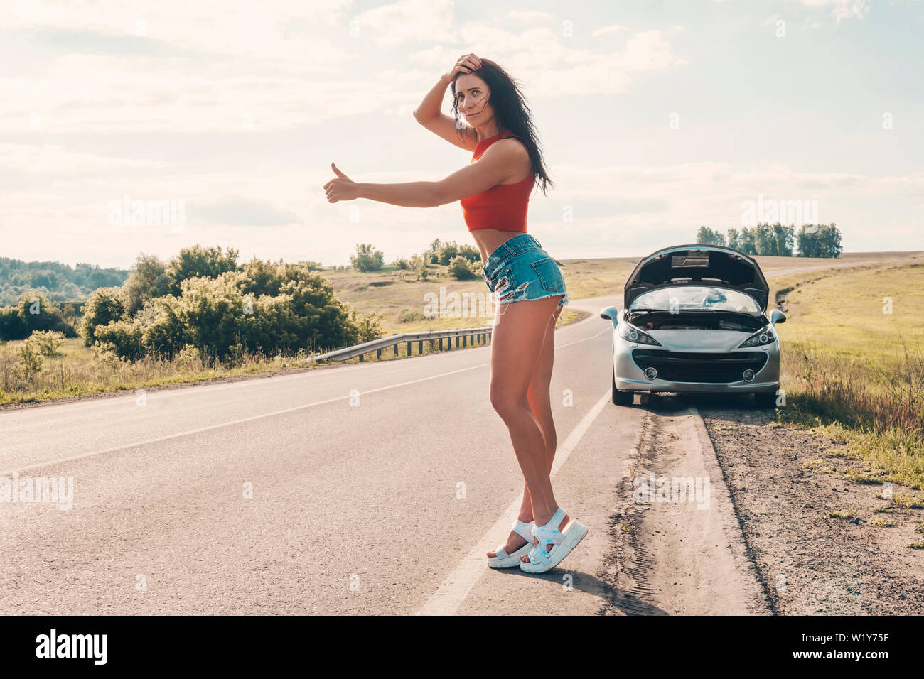 Road Trip Transport Travel Gesture And People Concept Happy Young