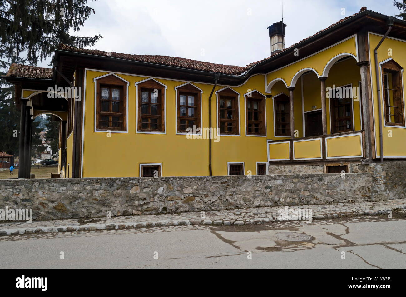 Ancient school building in small mountain town Koprivshtitsa, Bulgaria ...