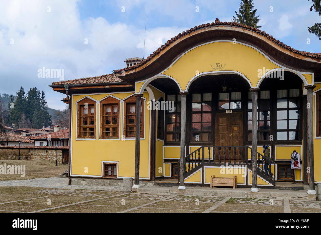 Ancient school building in small mountain town Koprivshtitsa, Bulgaria ...