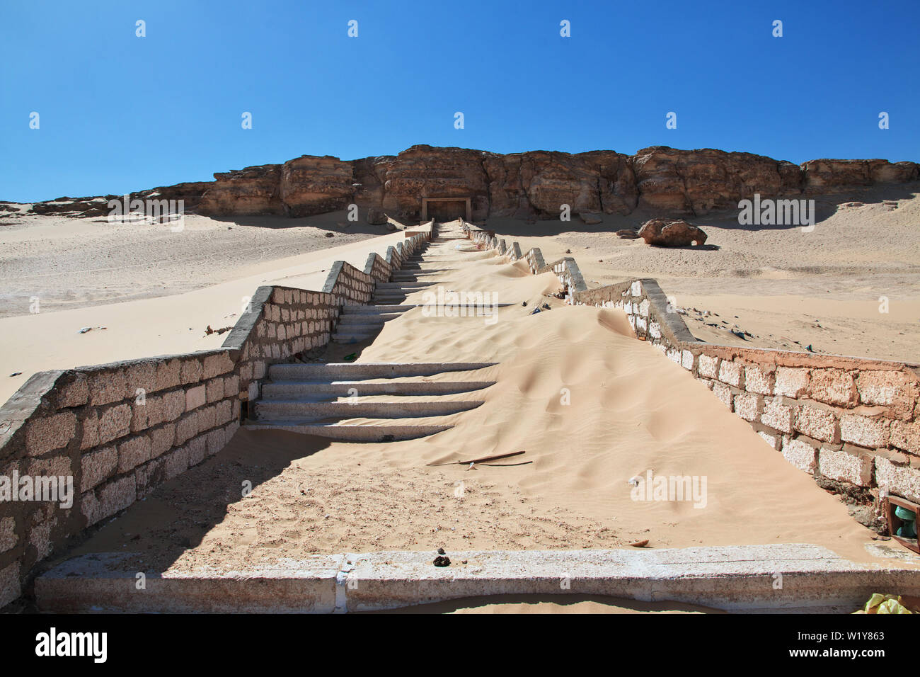 The ruins of the temple in the desert close El Minya, Egypt Stock Photo ...