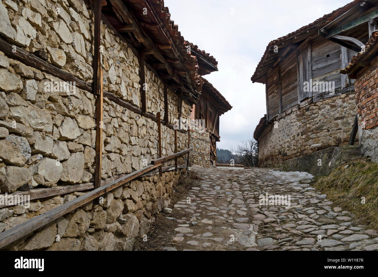 Town unique with its cobblestone streets, painted in bright colors ...