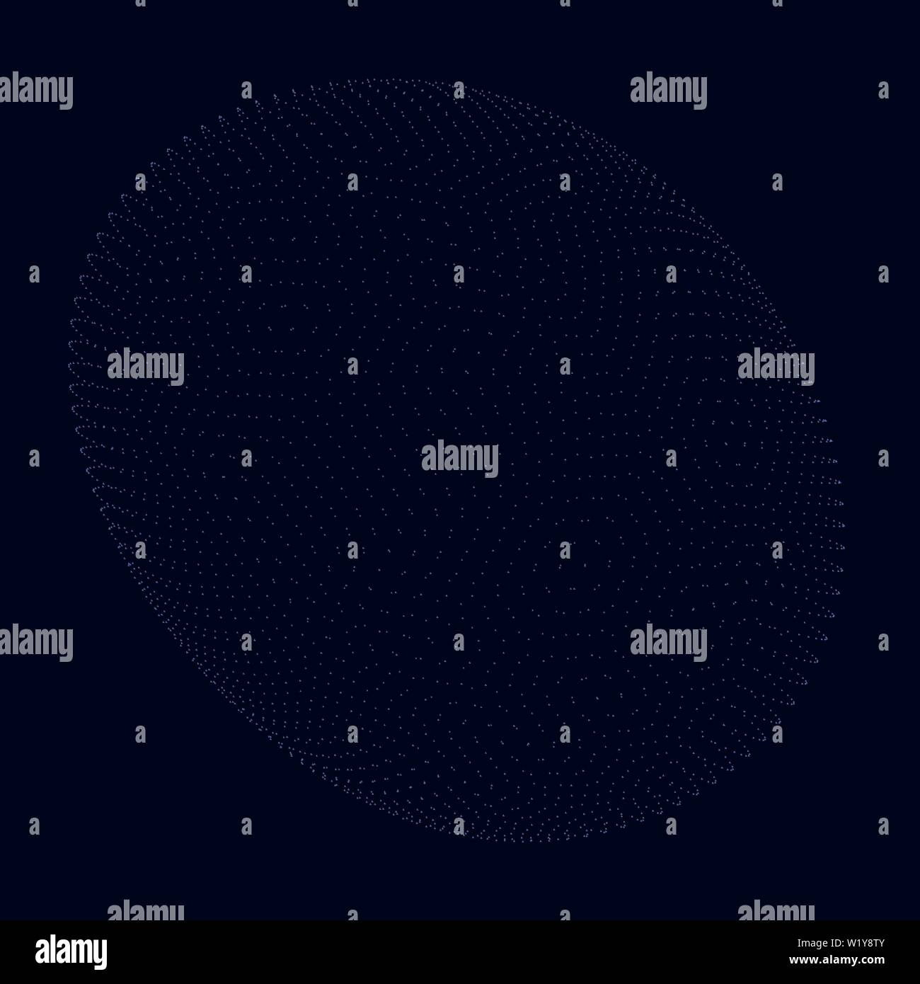 Sphere consisting of many small particles on a dark blue background ...