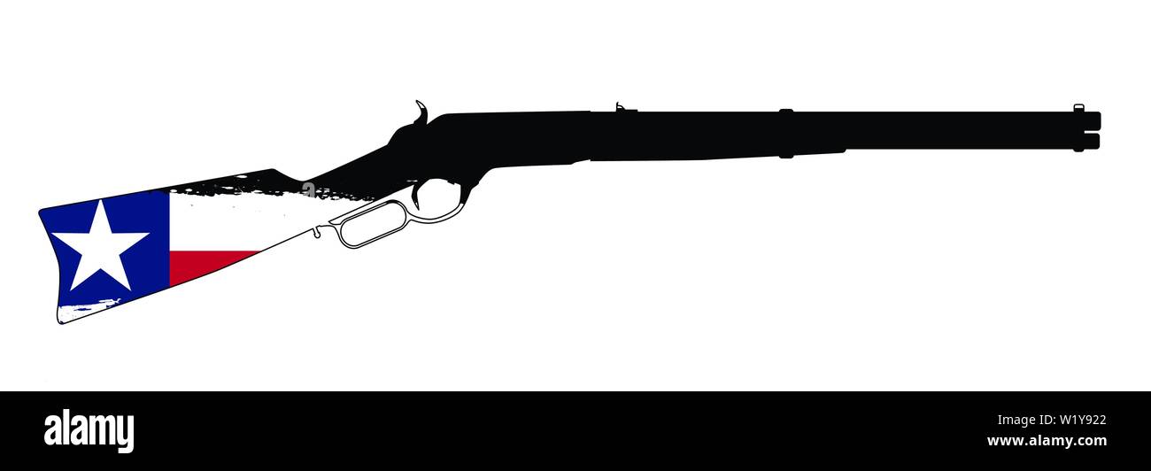 A typical wild west rifle with Texas state flag isolated on a grunge ...