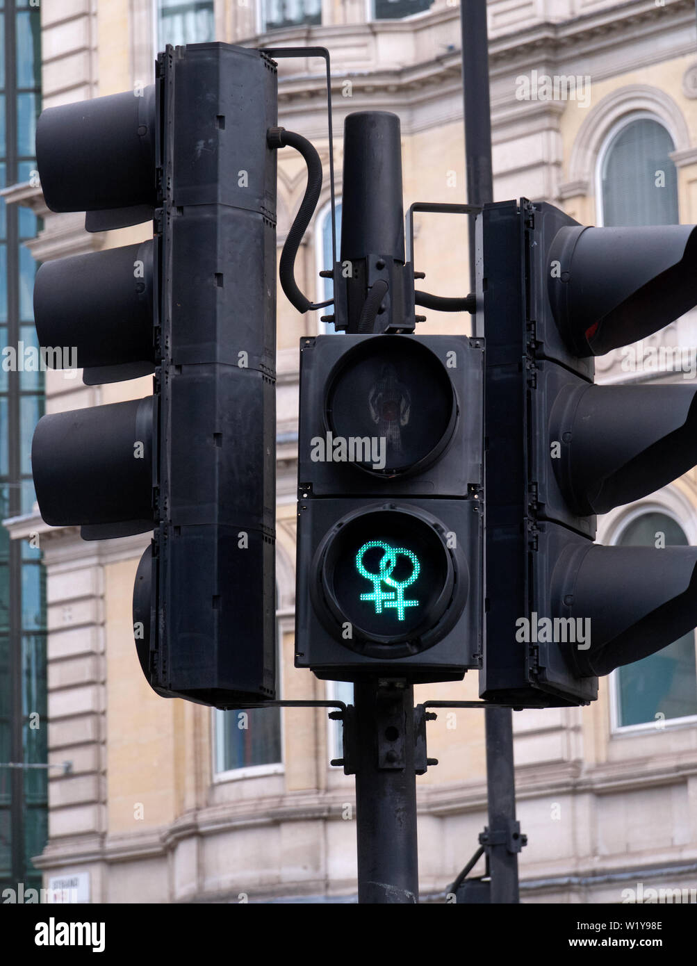lgbt-friendly road crossing signals in London's Trafalgar Square Stock ...