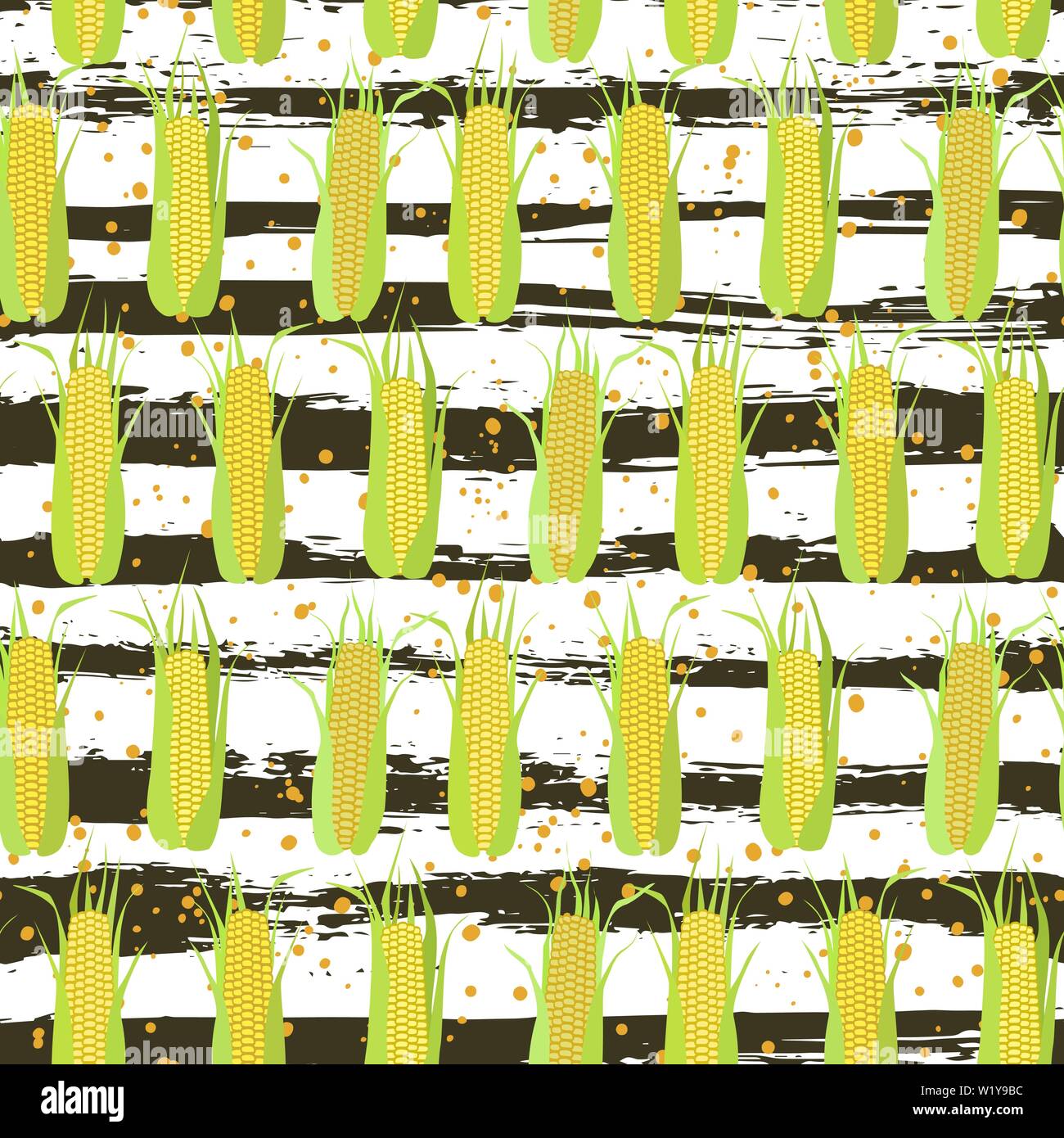 Seamless pattern of corn cobs on the background of grunge strips and ...