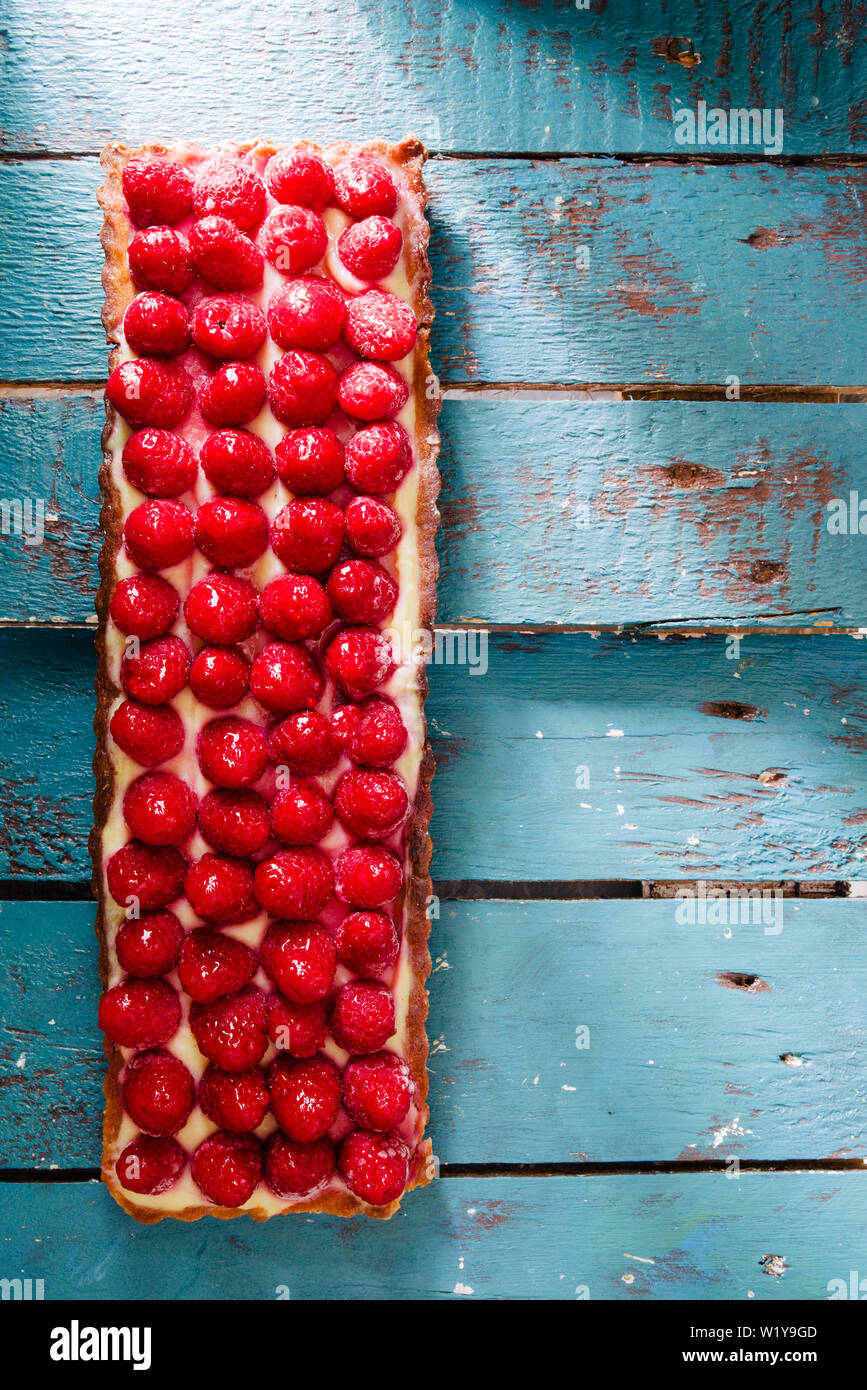 Raspberries rectangular shaped tart with an italian crust and pastry ...