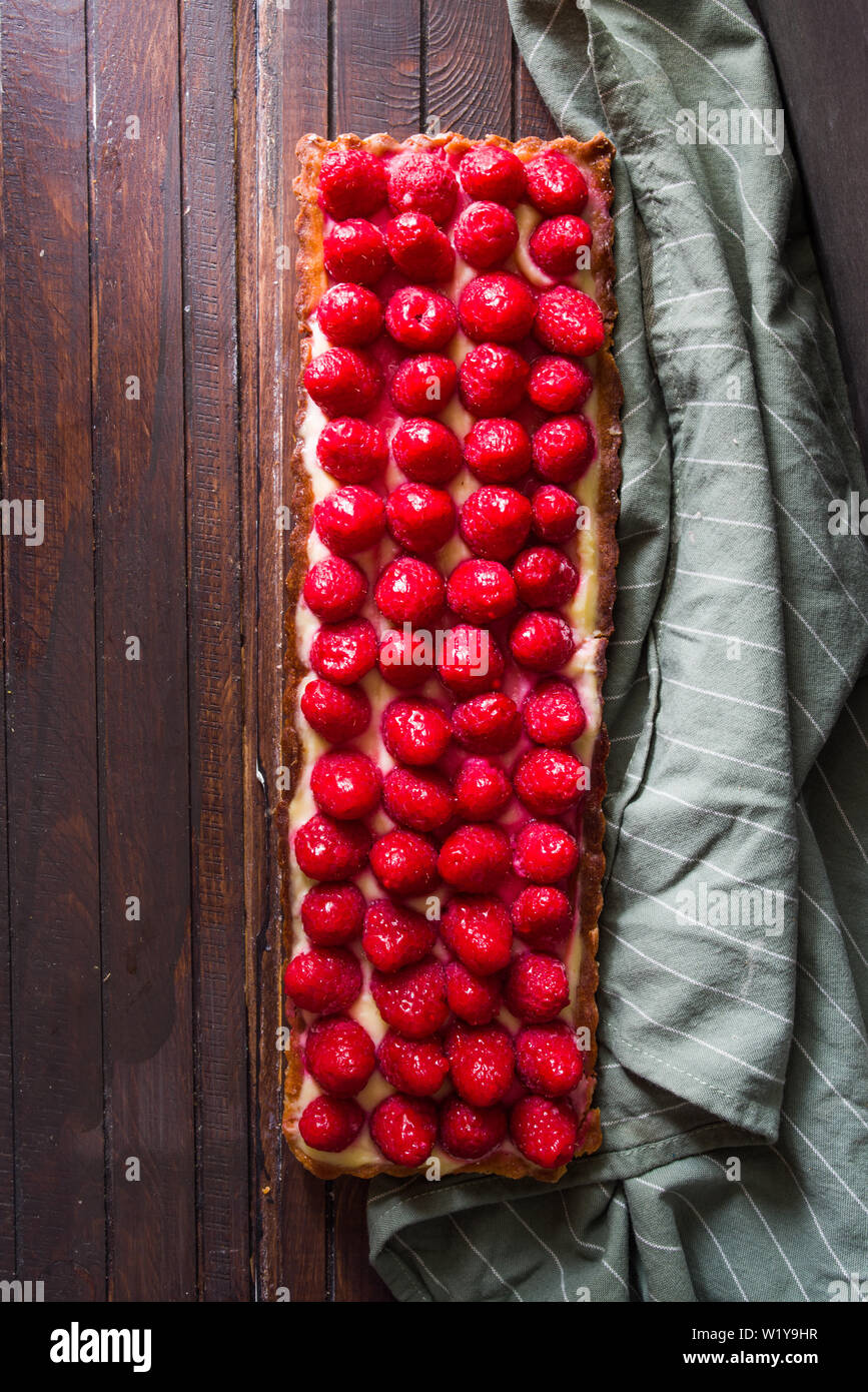 Raspberries rectangular shaped tart with an italian crust and pastry ...