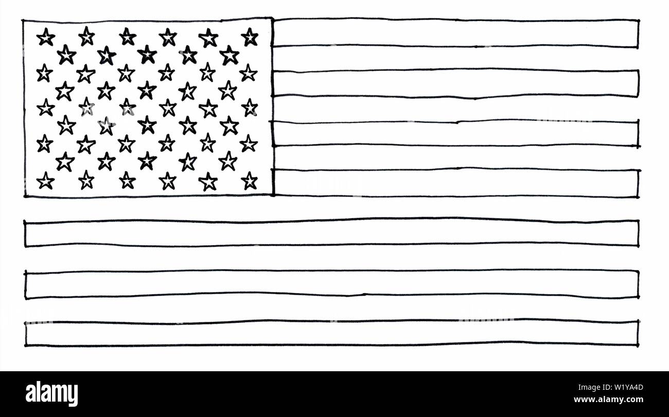hand drawn American national flag of United States of America, black ...