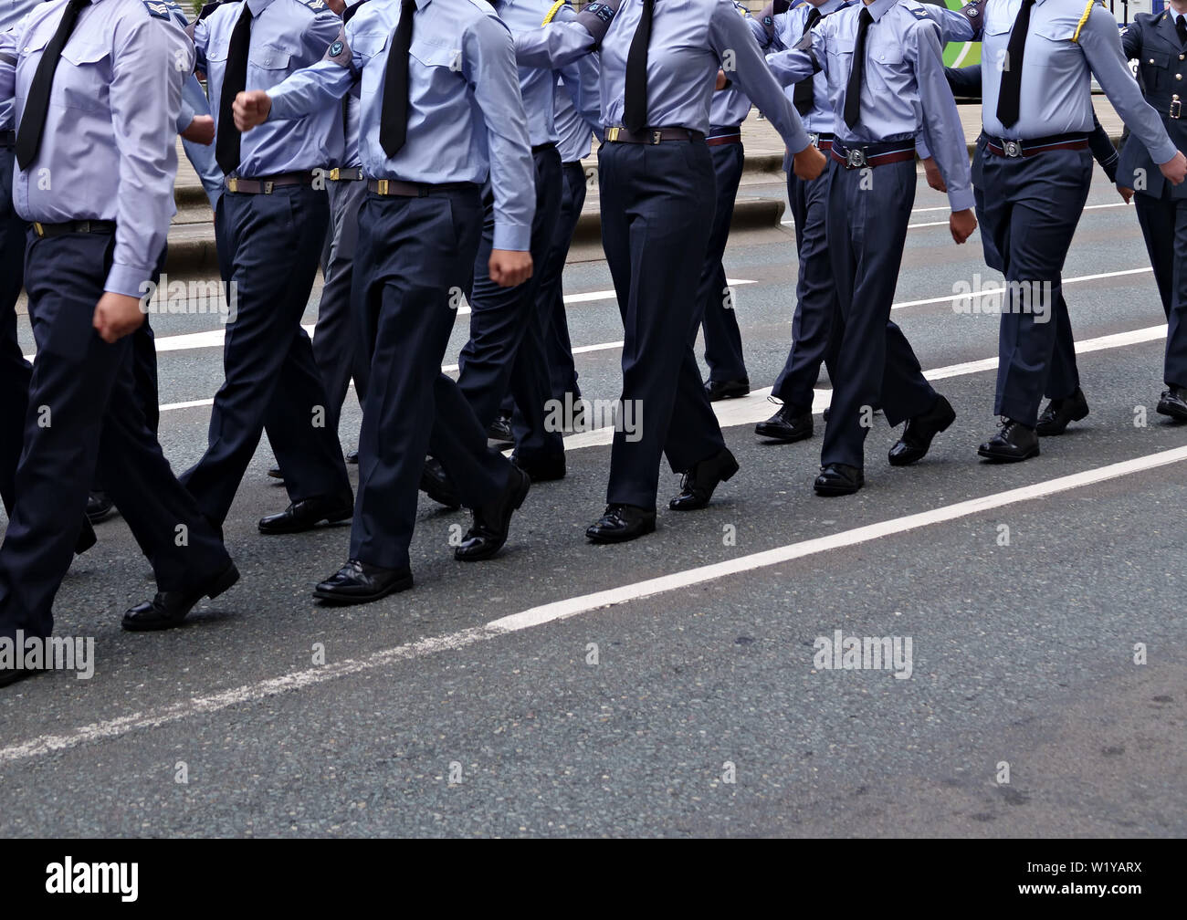 RAF members marching on parade for Armed Forces Day in Liverpool UK ...