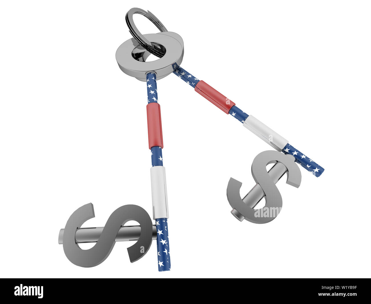 Dollar sign key with US flag texture. High quality sharp 3d rendering ...