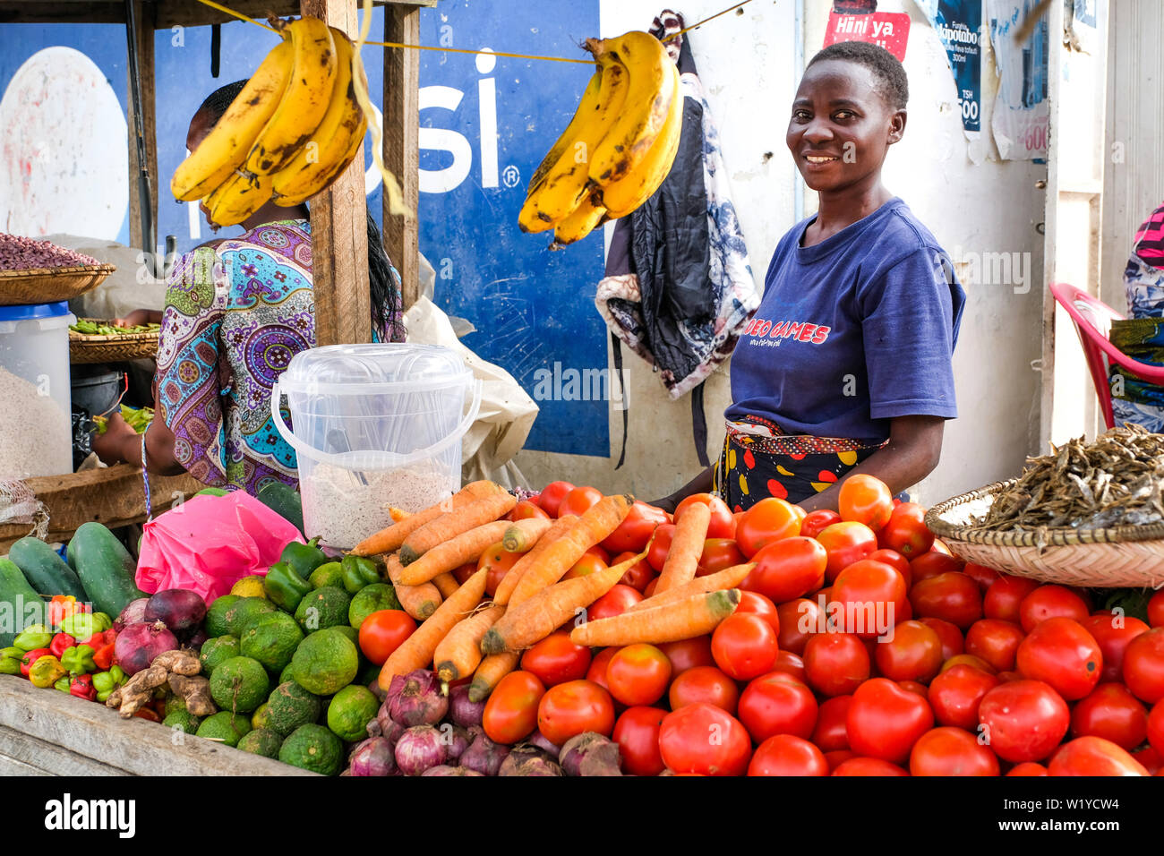 Fruit and vegetable stall in Mbeya, Tanzania., Africa --- Obst- und ...
