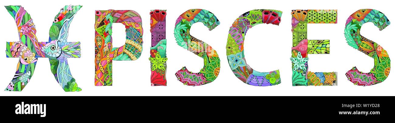 PISCES zodiac sign, astrology concept art. Tattoo design Stock Vector ...