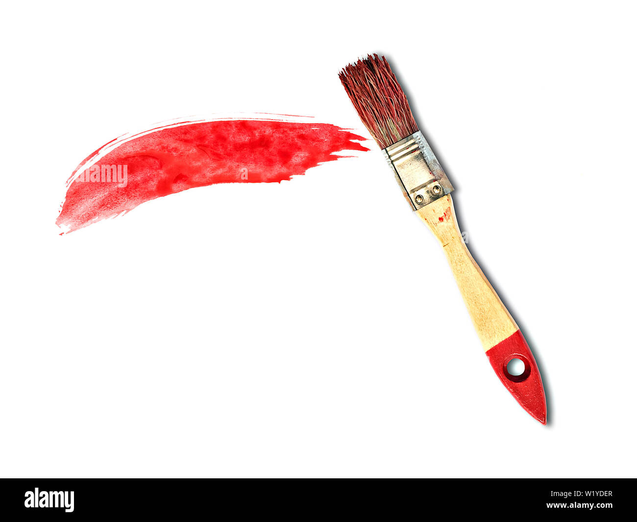 dab of red paint and a brush on a white background Stock Photo - Alamy